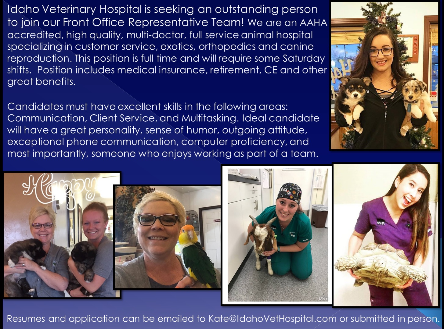 Wanted: Front Office Representative – Idaho Veterinary Hospital